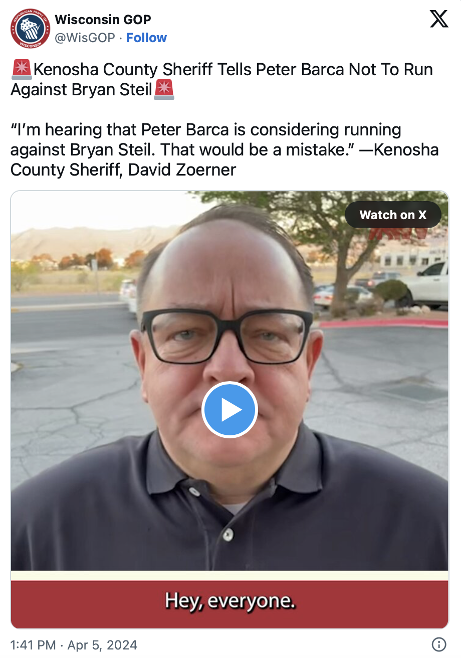 Kenosha County Sheriff Tells Peter Barca Not To Run Against Bryan Steil ...